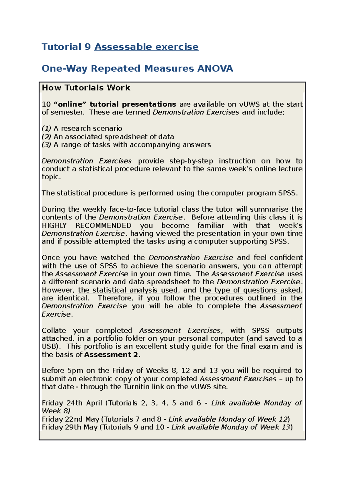 2020 Tutorial 9 Assessment Exercise - Tutorial 9 Assessable exercise ...