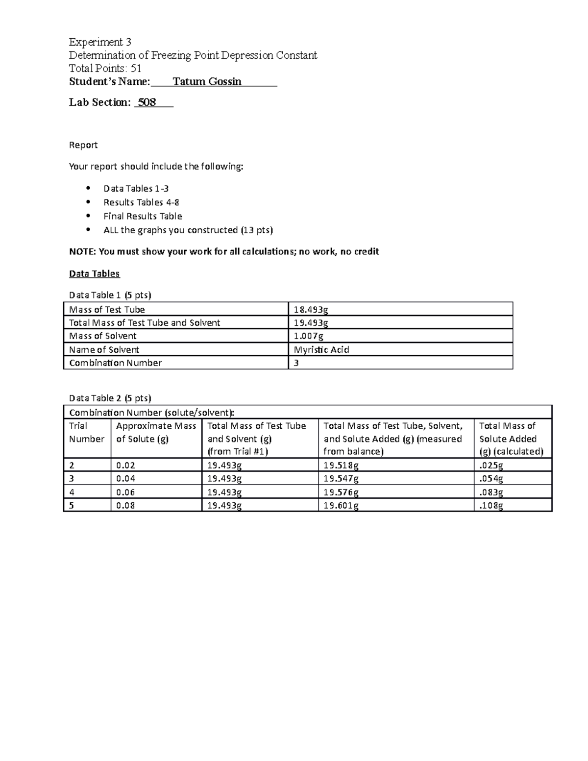 CHEM 110 L - Experiment 3 Freezing Point Depression - Determination of ...