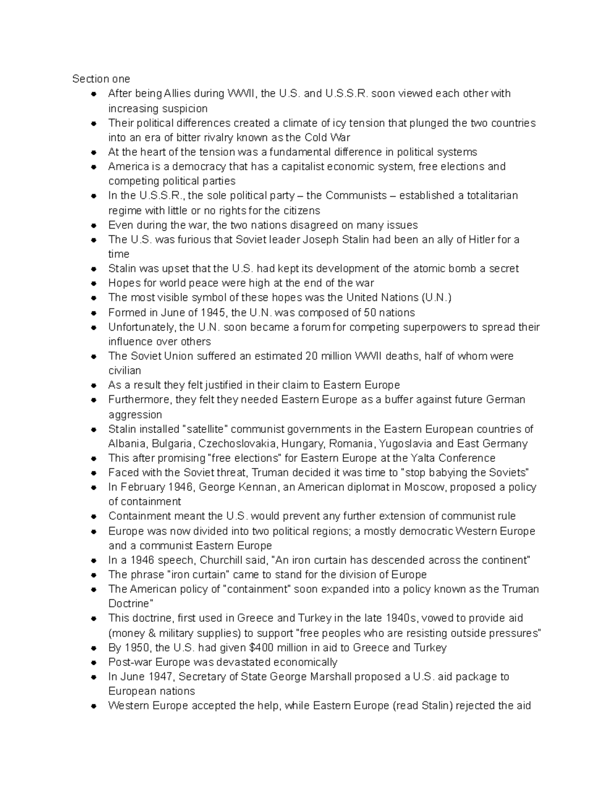 Chapter 18 notes - work - Section one After being Allies during WWII ...