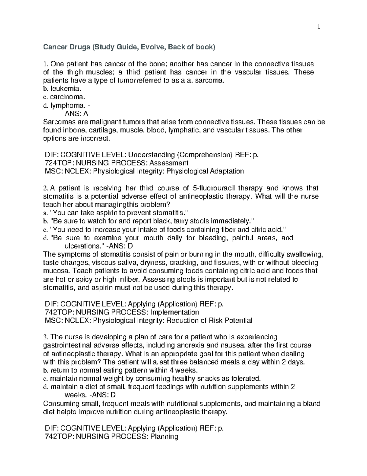 Cancer Drugs Study Guide Evolve Back of book - These patients have a ...