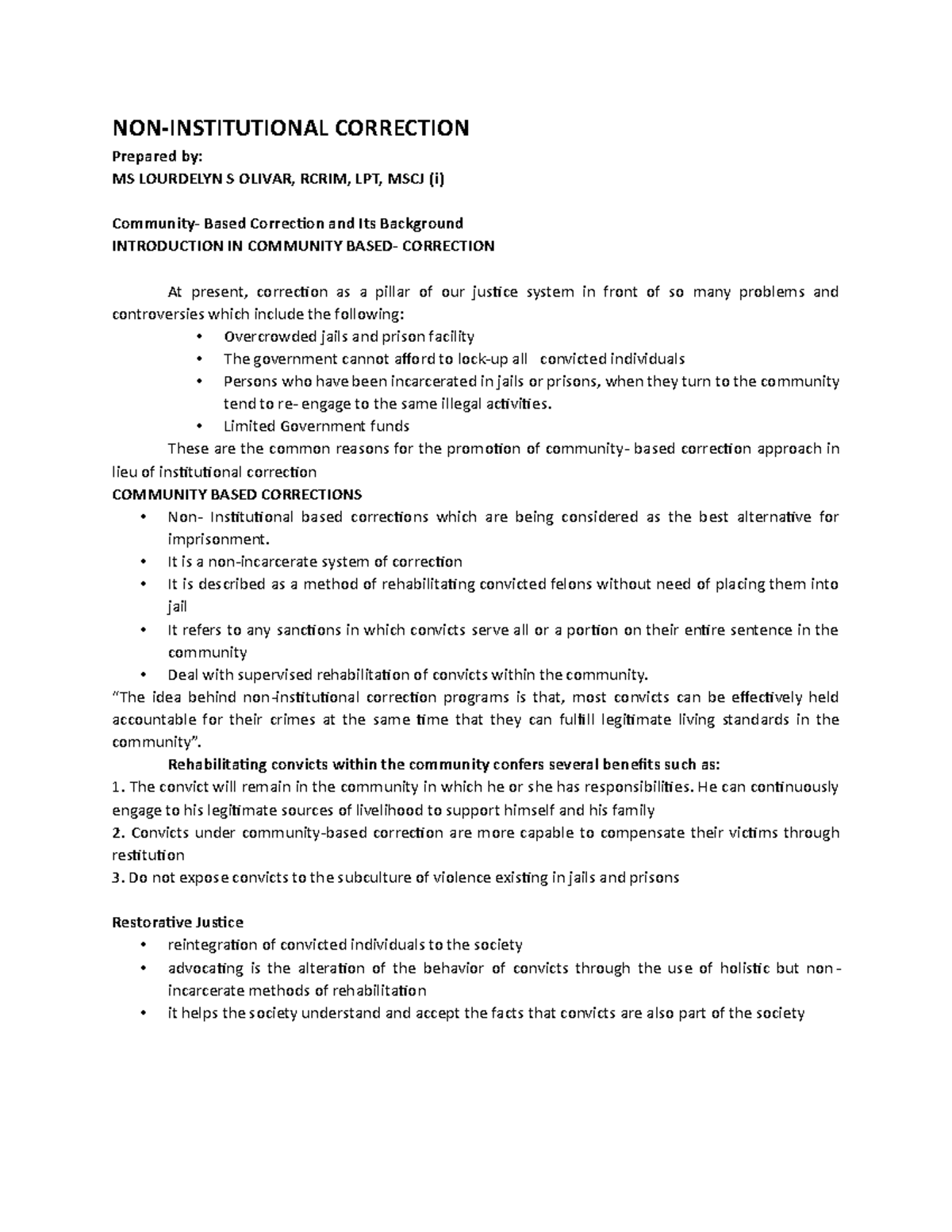 NON-insti-module-1-2 - NON-INSTITUTIONAL CORRECTION Prepared by: MS ...