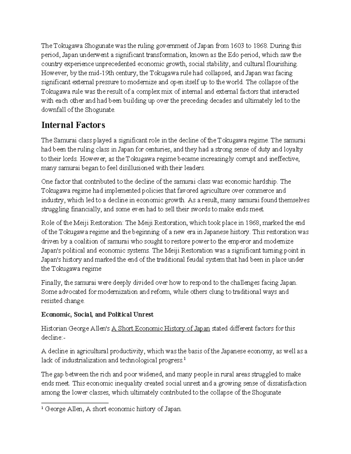 Modern Japan - notes - The Tokugawa Shogunate was the ruling government ...