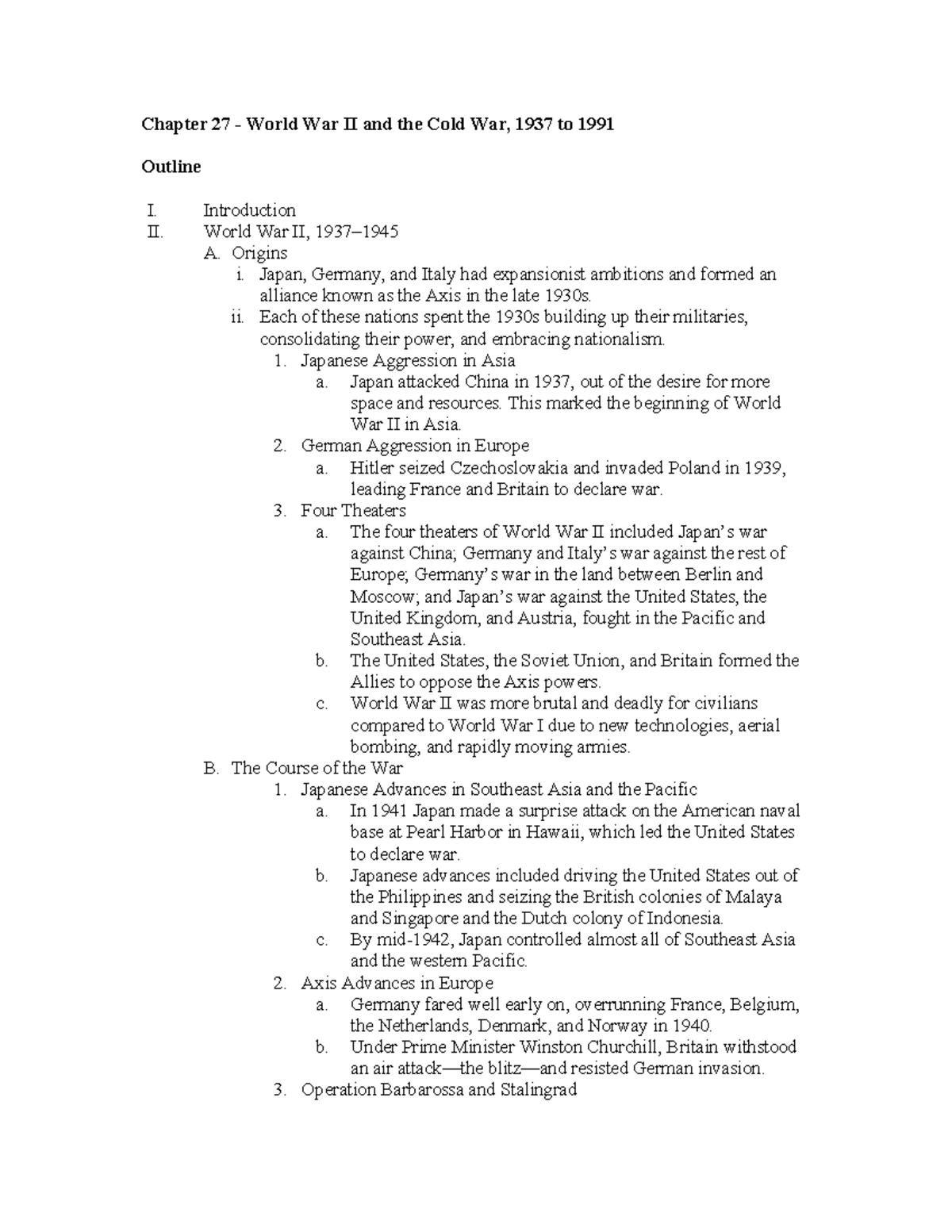 Ch27-outline 1 - Chapter 27 outline - 1 - Chapter 27 - World War II and ...