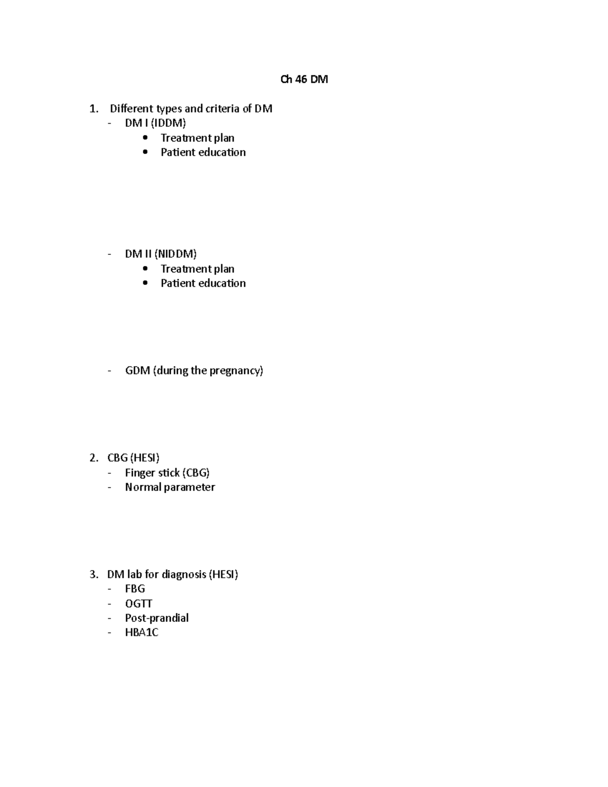 Level 2 exam 1 study guide - Ch 46 DM Different types and criteria of ...