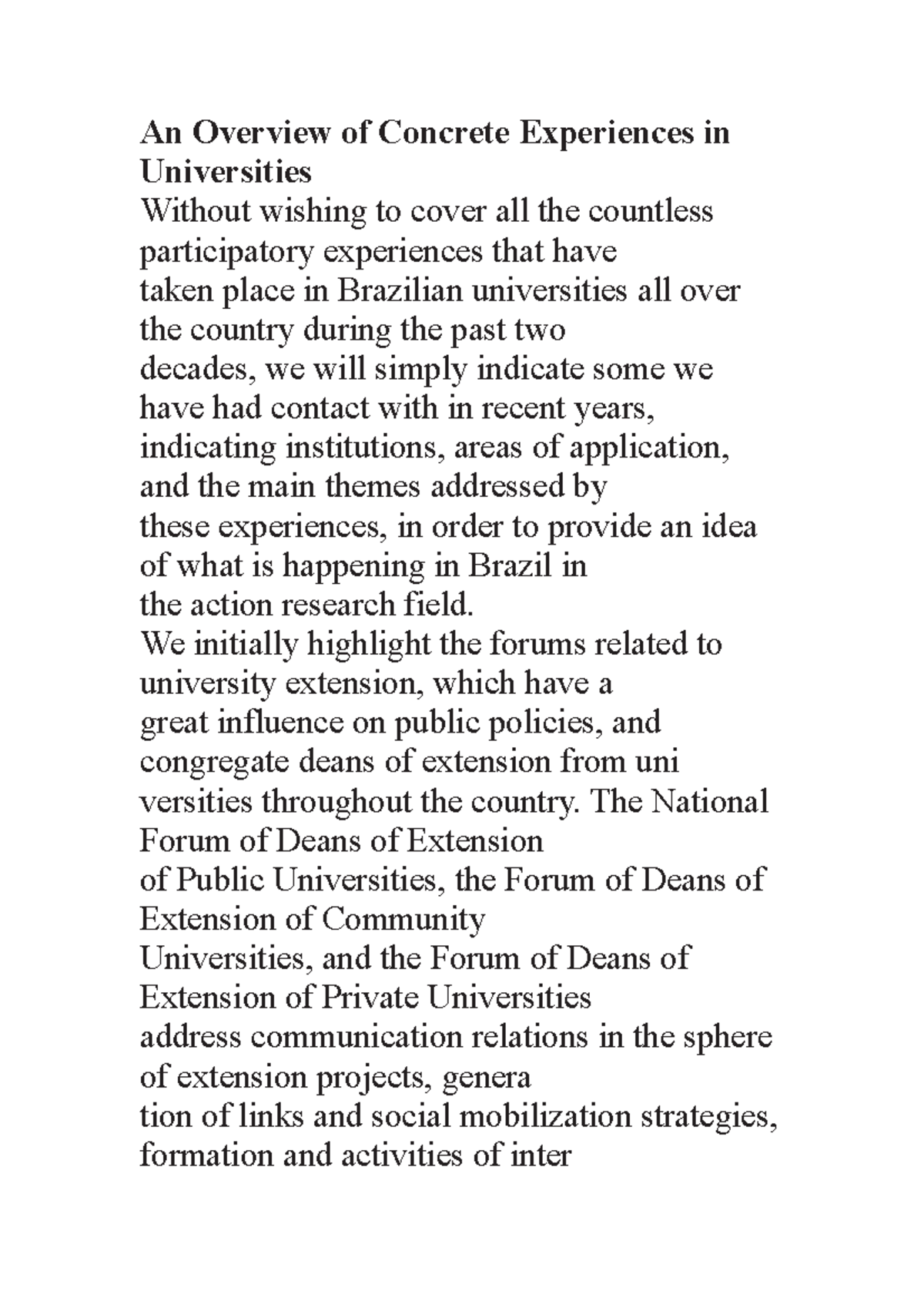 An Overview of Concrete Experiences in Universities - An Overview of ...