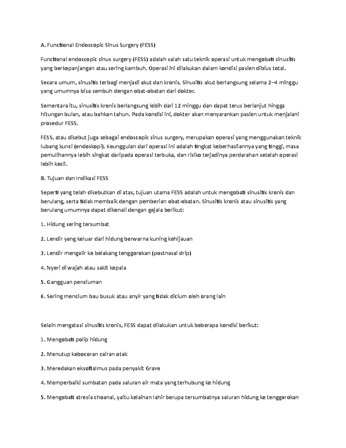 Functional Endoscopic Sinus Surgery (FESS) - A. Functional Endoscopic ...