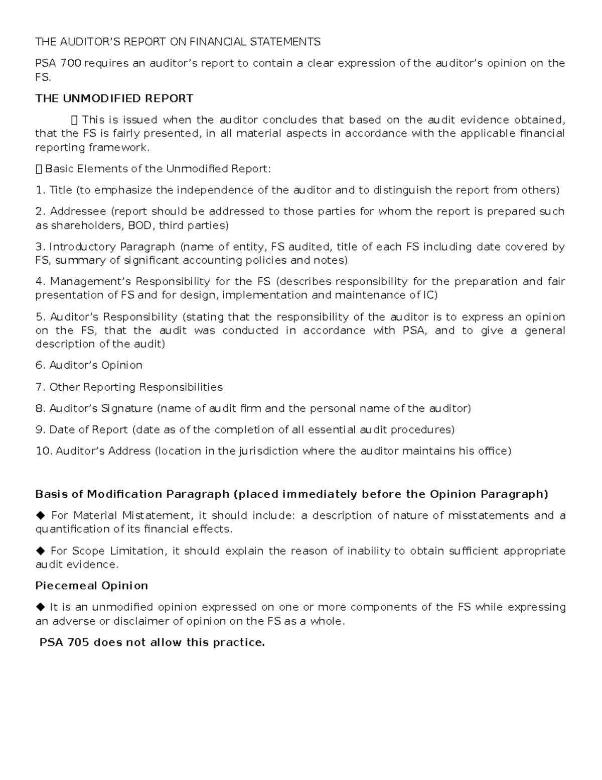 Handouts-Auditors-Report - THE AUDITOR’S REPORT ON FINANCIAL STATEMENTS ...
