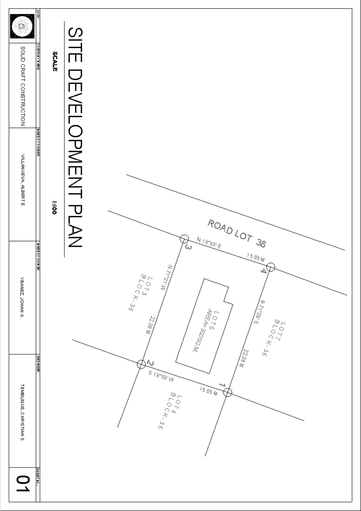 Autocad (Site Development Plan) - S 71°09' E 22 M N 18°59' E 15 M S 18 ...