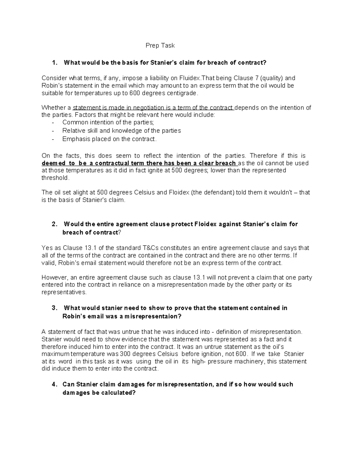 Commerial WS2 Prep Task - Prep Task What would be the basis for Stanier ...