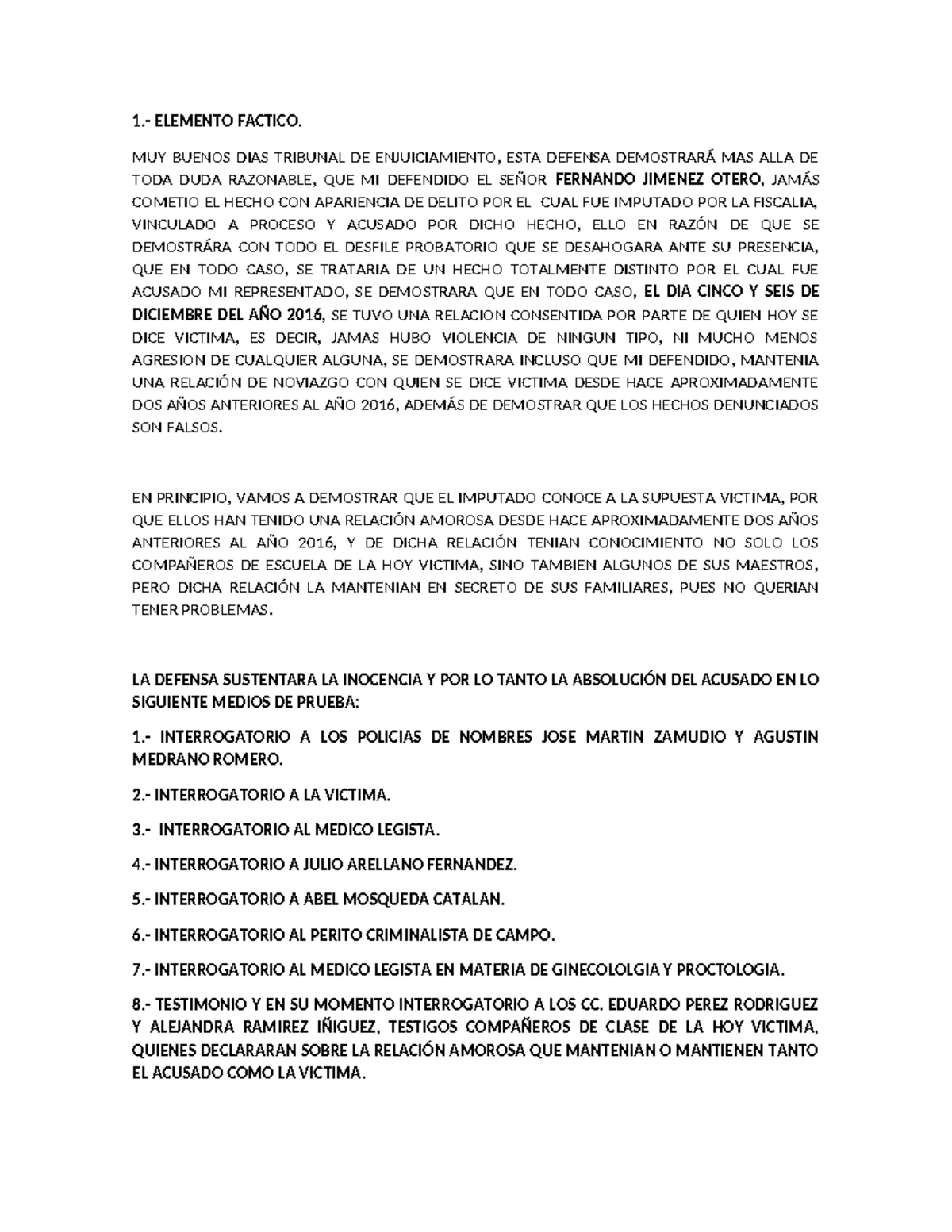 Alegato DE Apertura Jessi - 1.- ELEMENTO FACTICO. MUY BUENOS DIAS ...