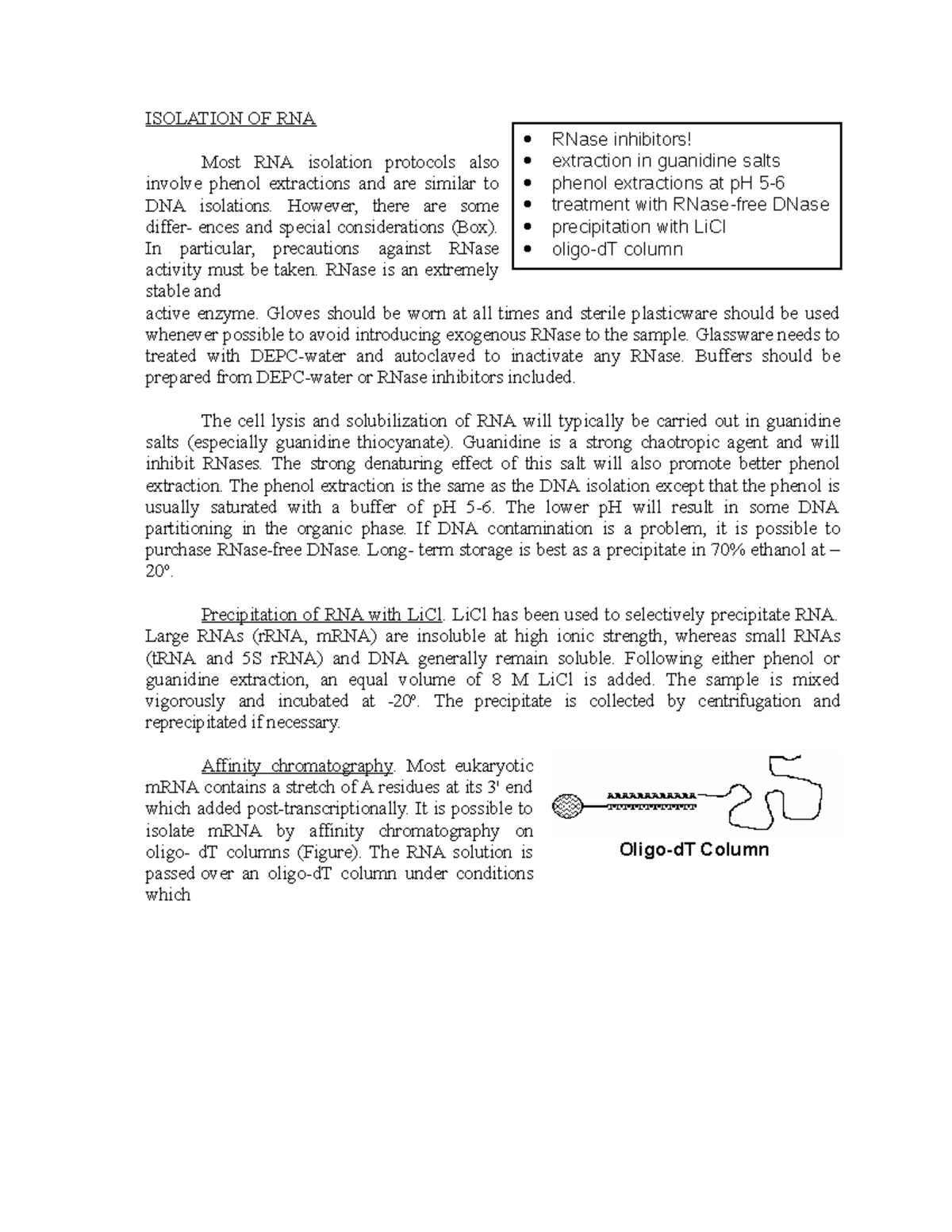 Isolation OF RNA - ISOLATION OF RNA Most RNA isolation protocols also ...