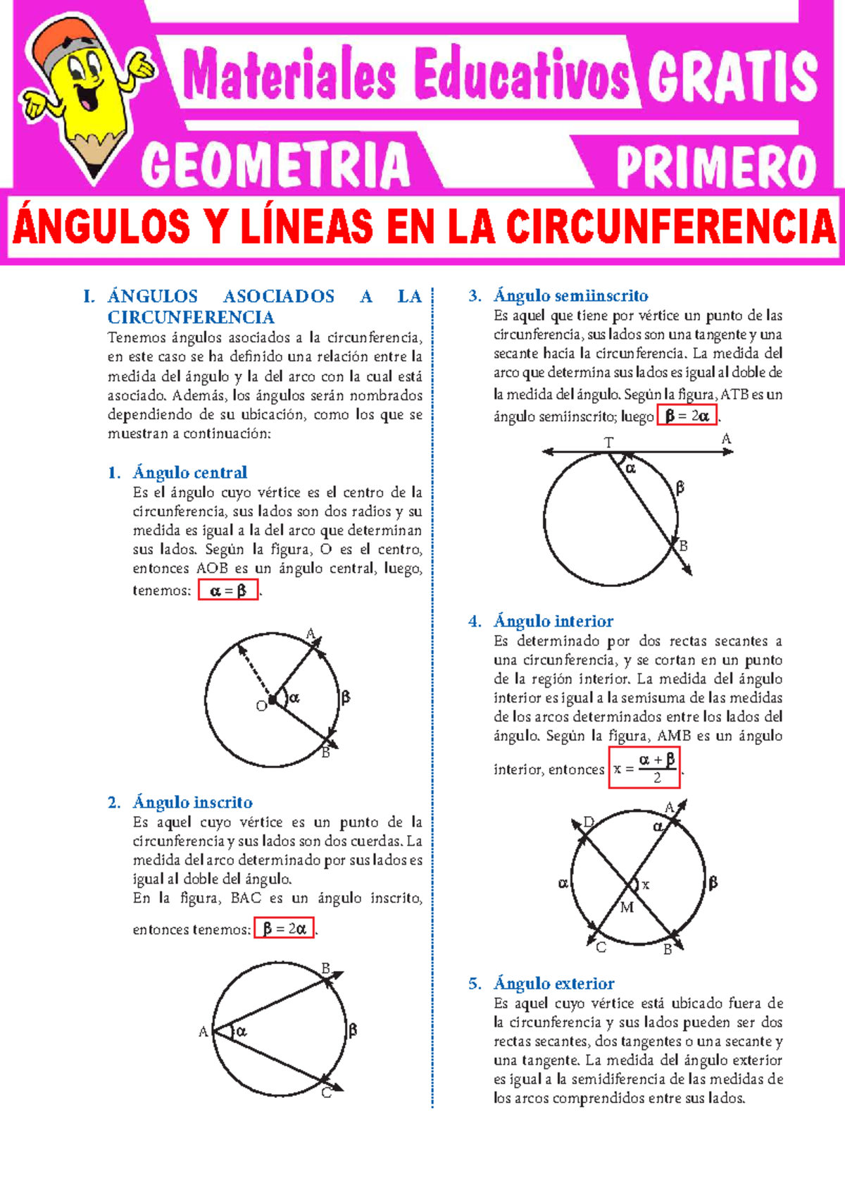 Ángulos y Líneas en la Circunferencia Para Primer Grado de Secundaria ...