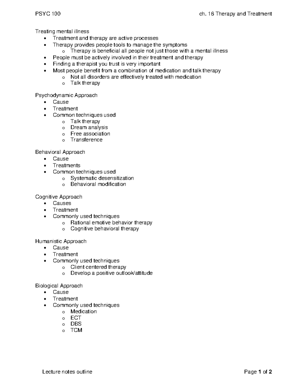 Ch 16 therapy and treatment PSYCH100 - PSYC 100 ch. 16 Therapy and ...