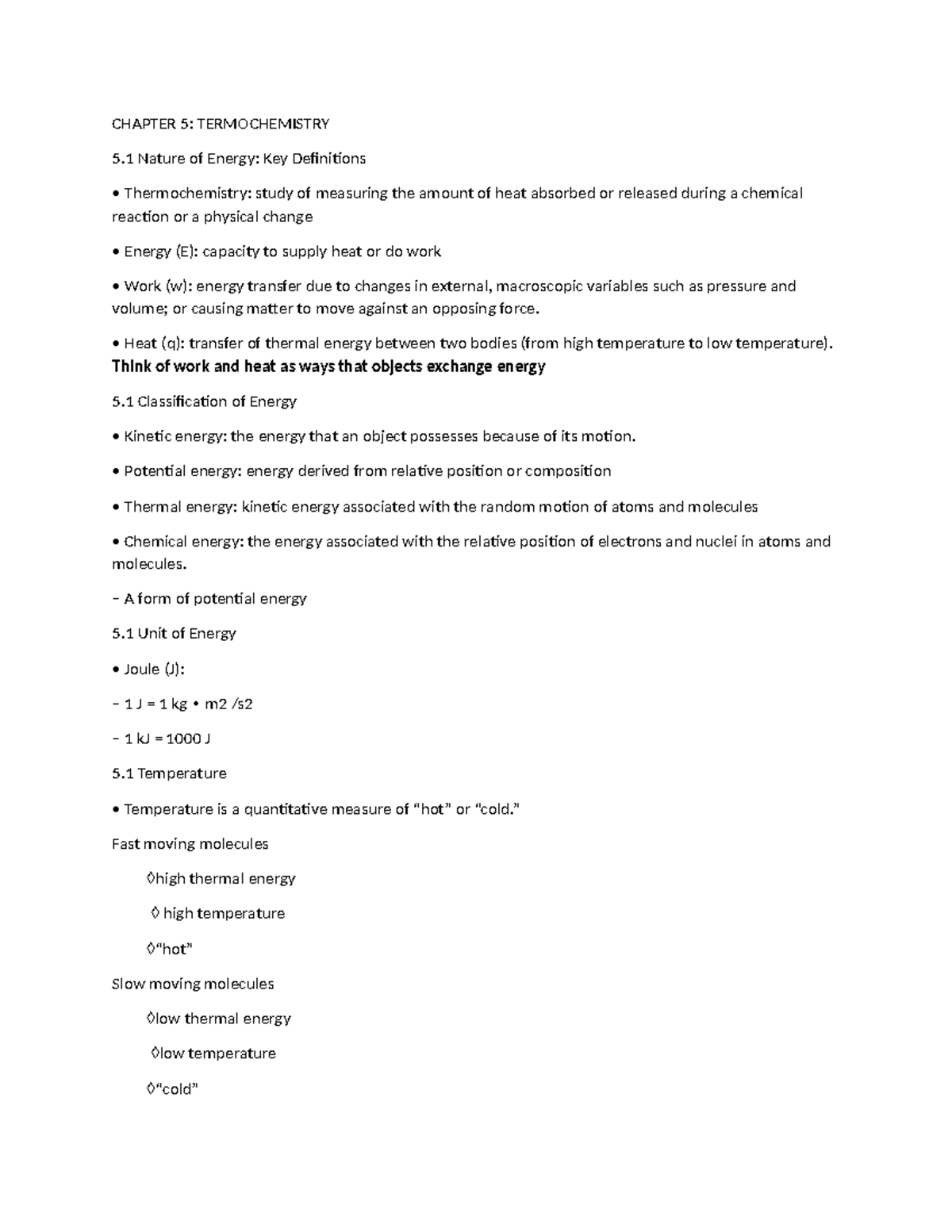 Chapter 5 - LECTURE NOTES FORM CLASS - CHAPTER 5: TERMOCHEMISTRY 5 ...