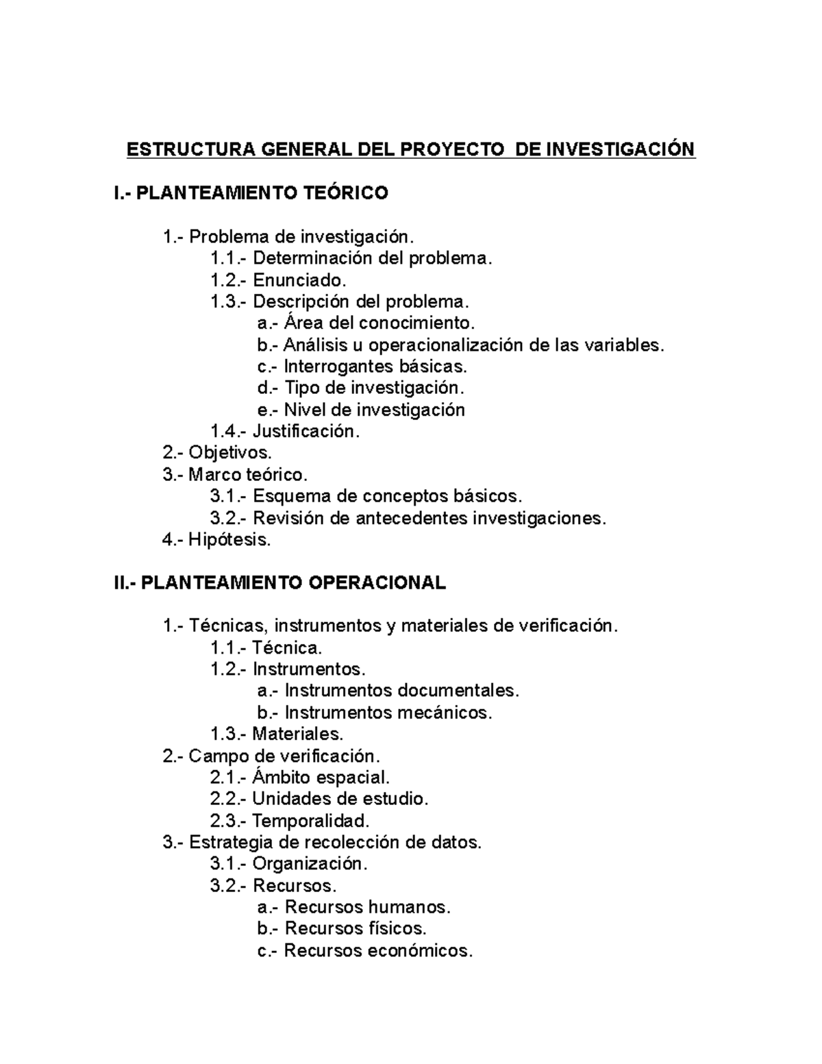 Estructura General DEL Proyecto DE Investigación - ESTRUCTURA GENERAL ...
