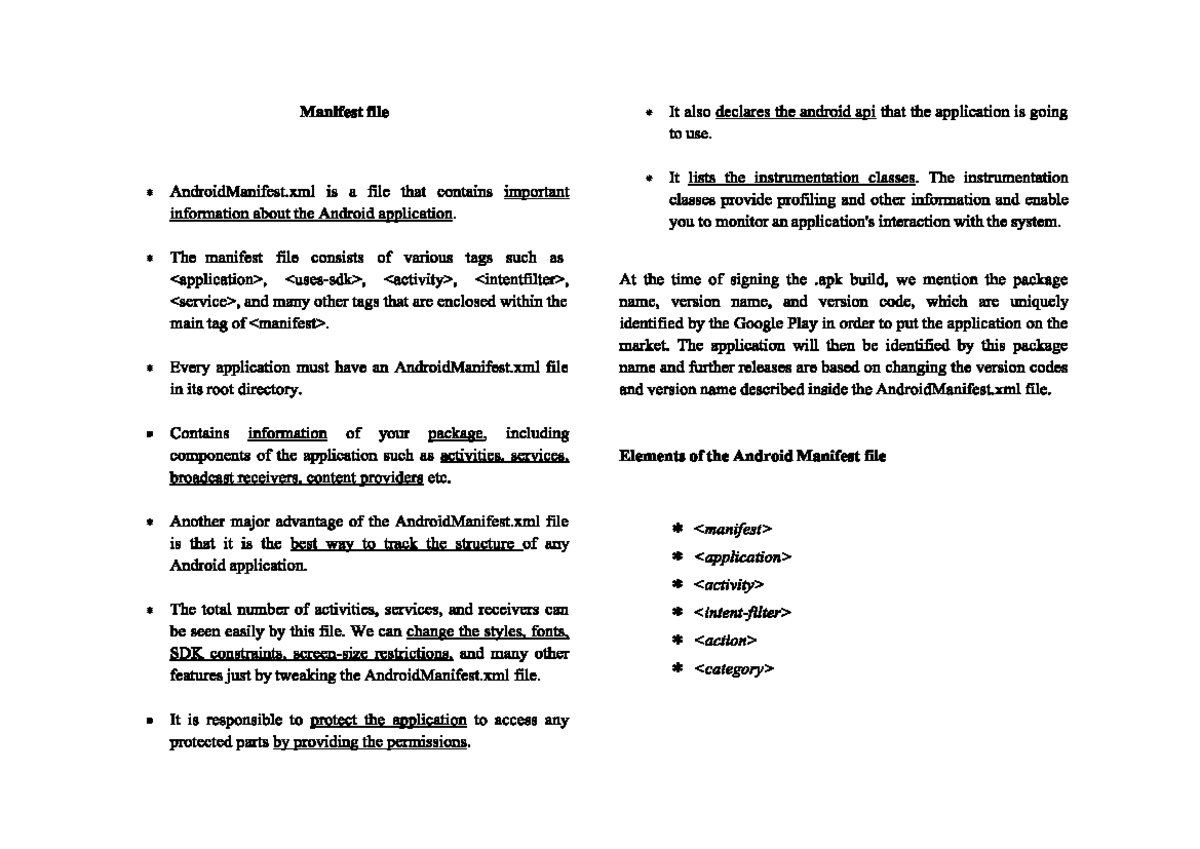 Manifest files and elements - Manifest file It also declares the ...