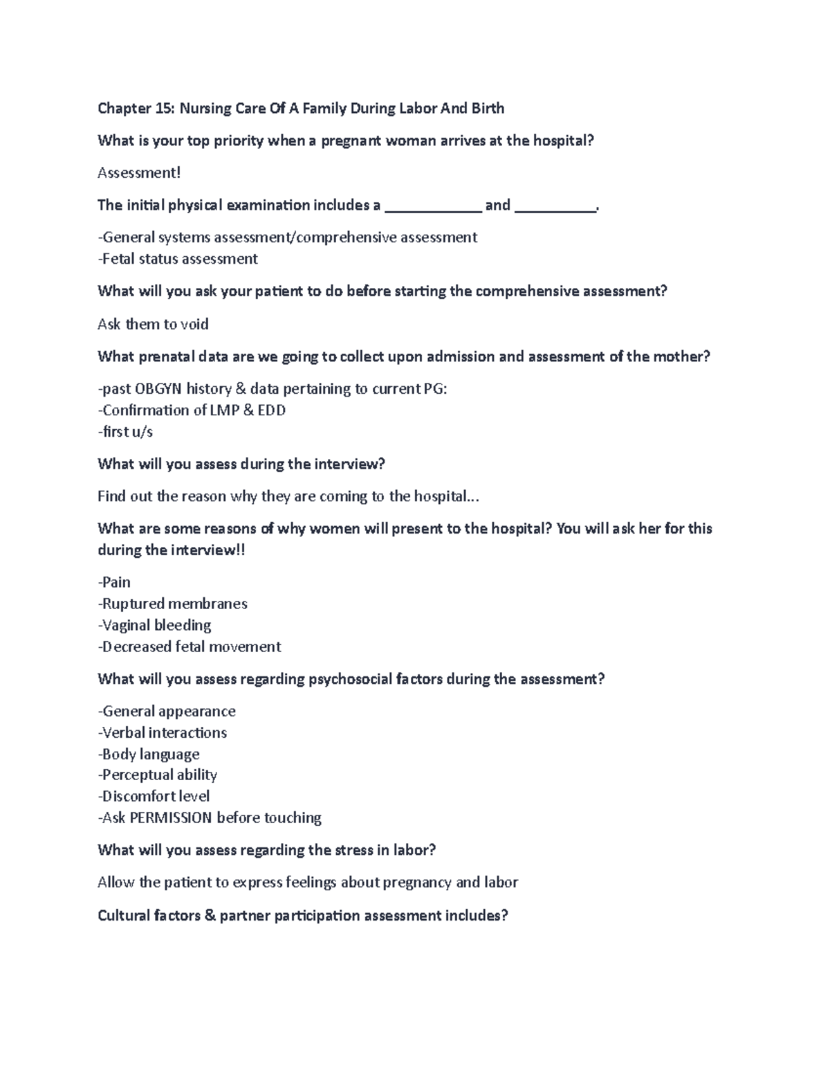 Chapter 15 Nursing Care Of A Family During Labor And Birth -General ...