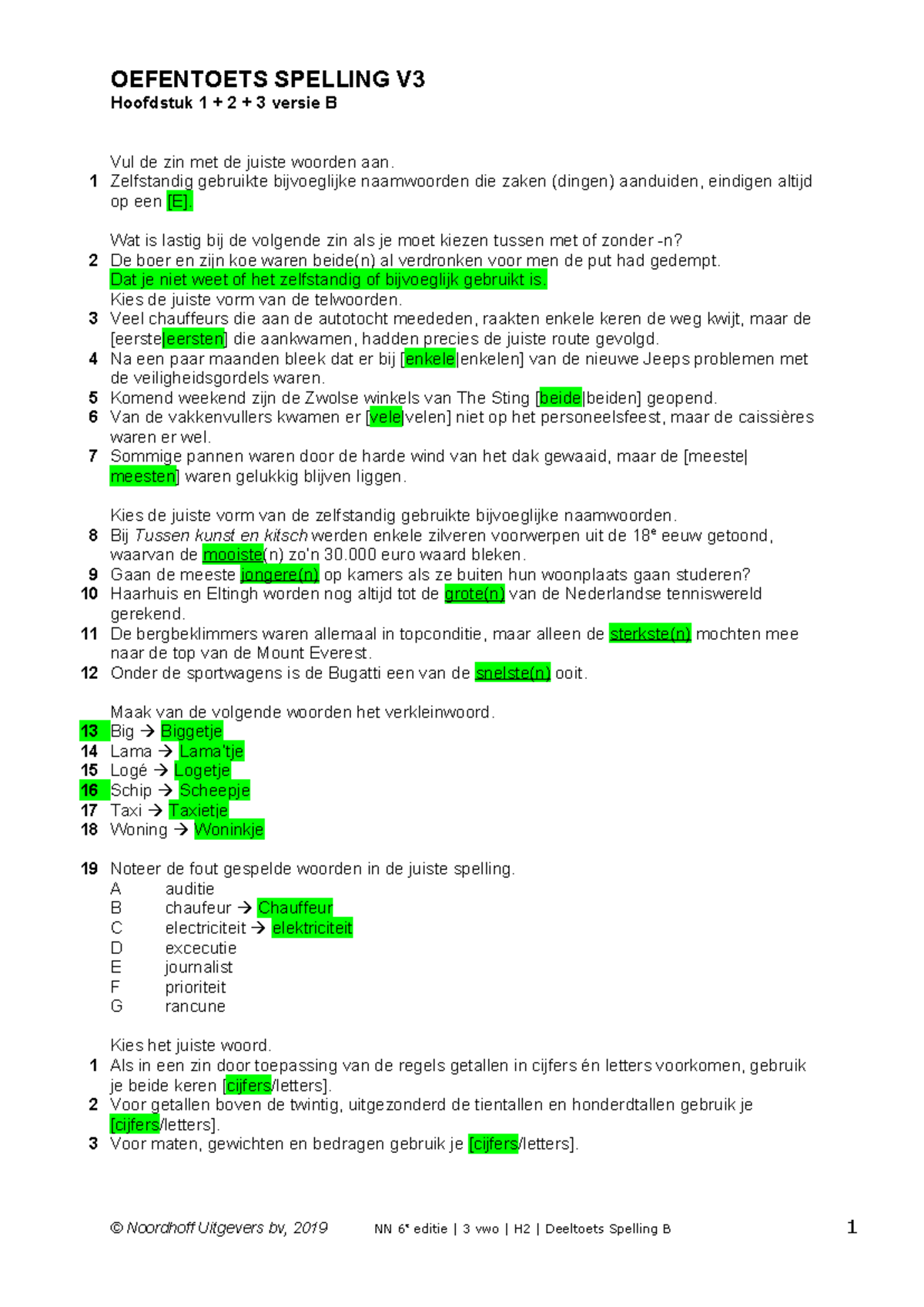 Oefentoets Spelling V3 - OEFENTOETS SPELLING V Hoofdstuk 1 + 2 + 3 ...