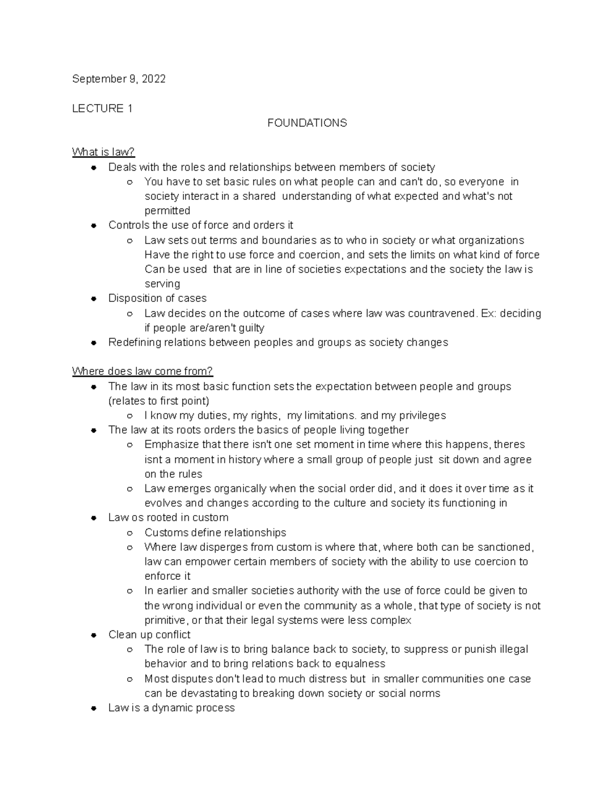 Legal studies lecture 1 and 2 - September 9, 2022 LECTURE 1 FOUNDATIONS ...