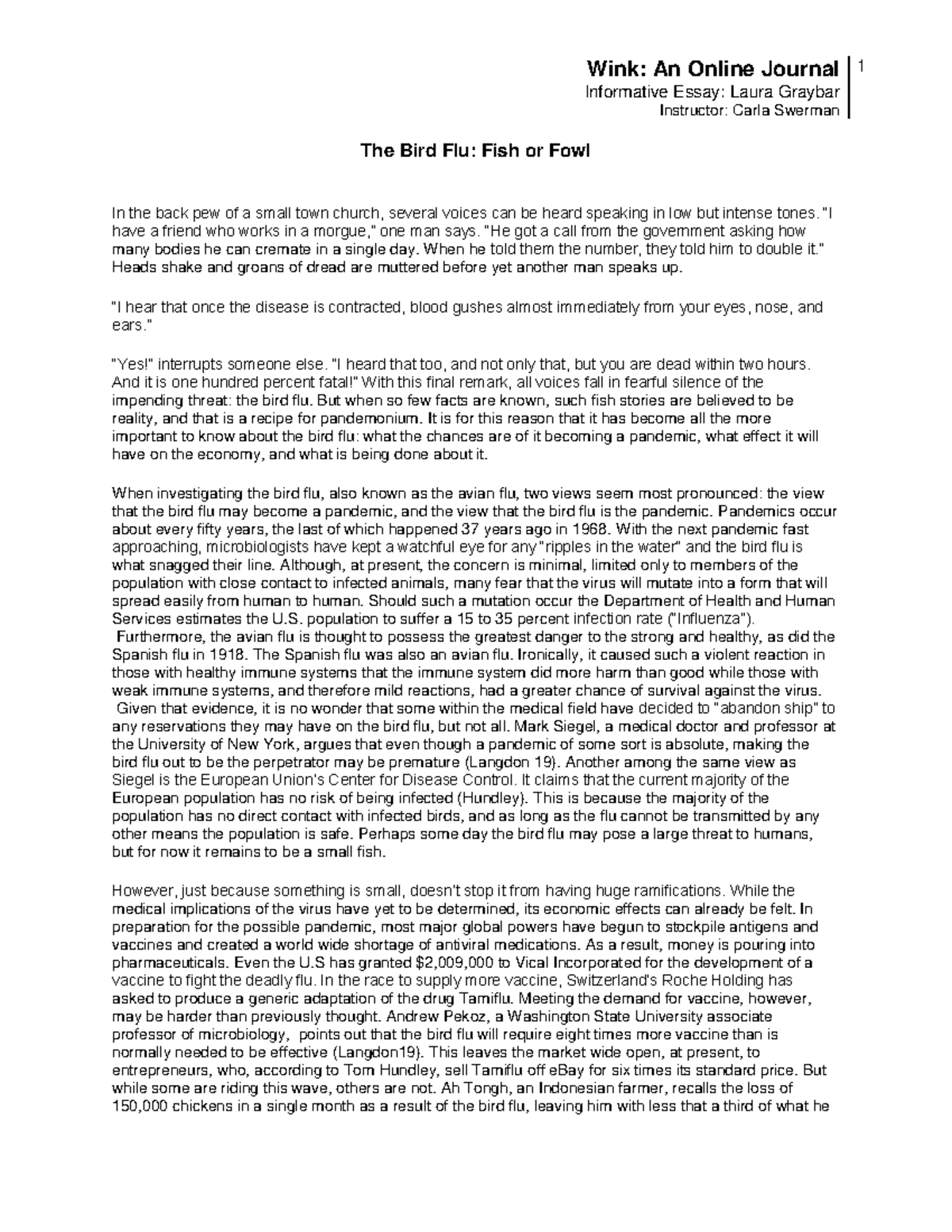 The Bird Flu (Informative Writing) - Wink: An Online Journal ...