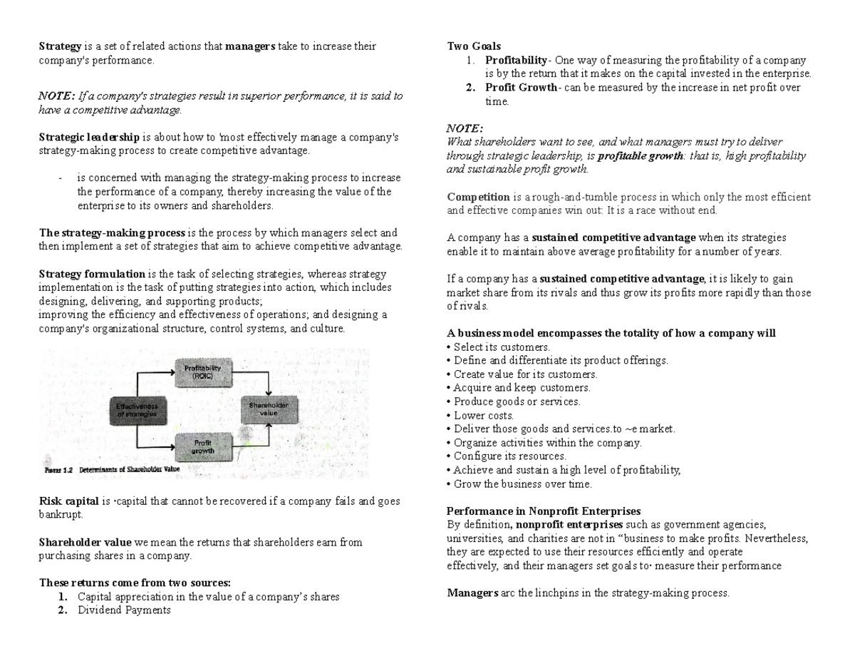 Exam Coverage summary - Strategy is a set of related actions that ...