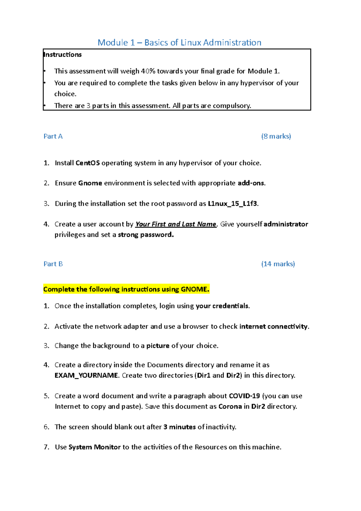 Module 1 - Practical Exam - Module 1 – Basics of Linux Administration ...