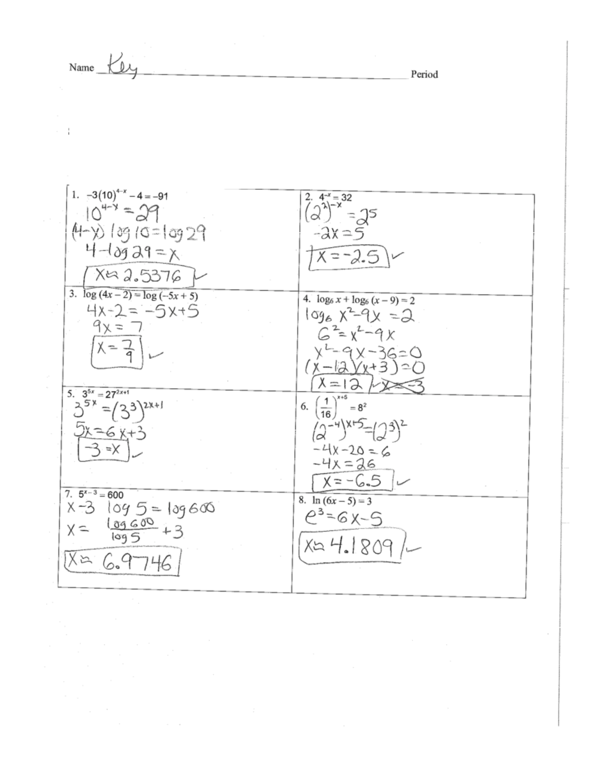 Precal Solving Expand Log Equations Day 3 Answer Key - Studocu