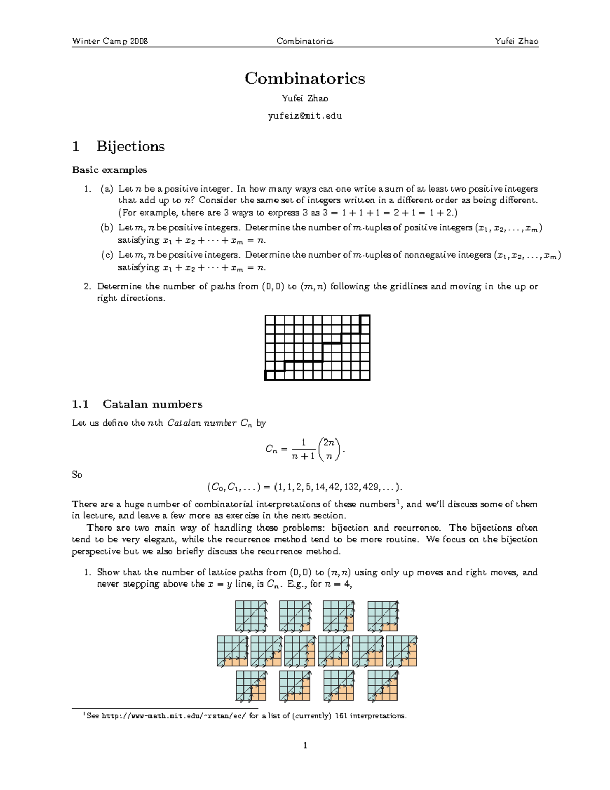 Comb - srymrys - Combinatorics Yufei Zhao yufeiz@mit 1 Bijections Basic ...