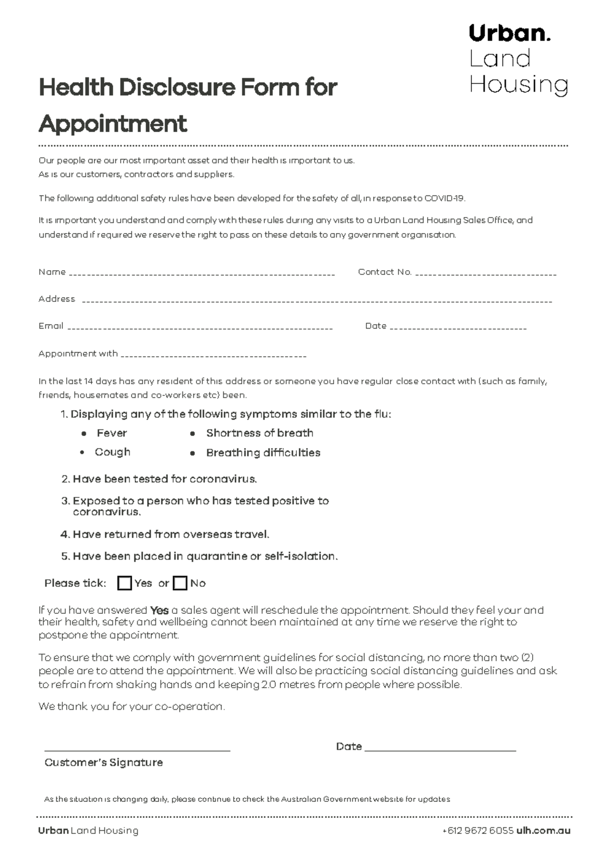 Covid 19-Health-Disclosure-Form Urban-Land-Housing 2 ...