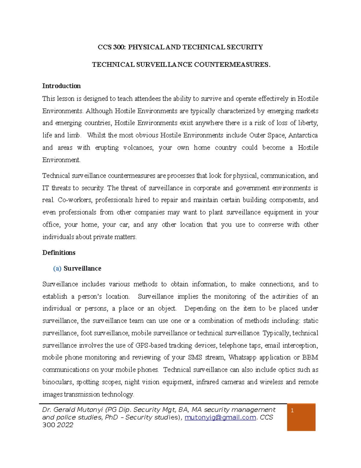 1666277251756 5wk CCS 300 Technical Surveillance Countermeasures - CCS 300: PHYSICAL AND ...