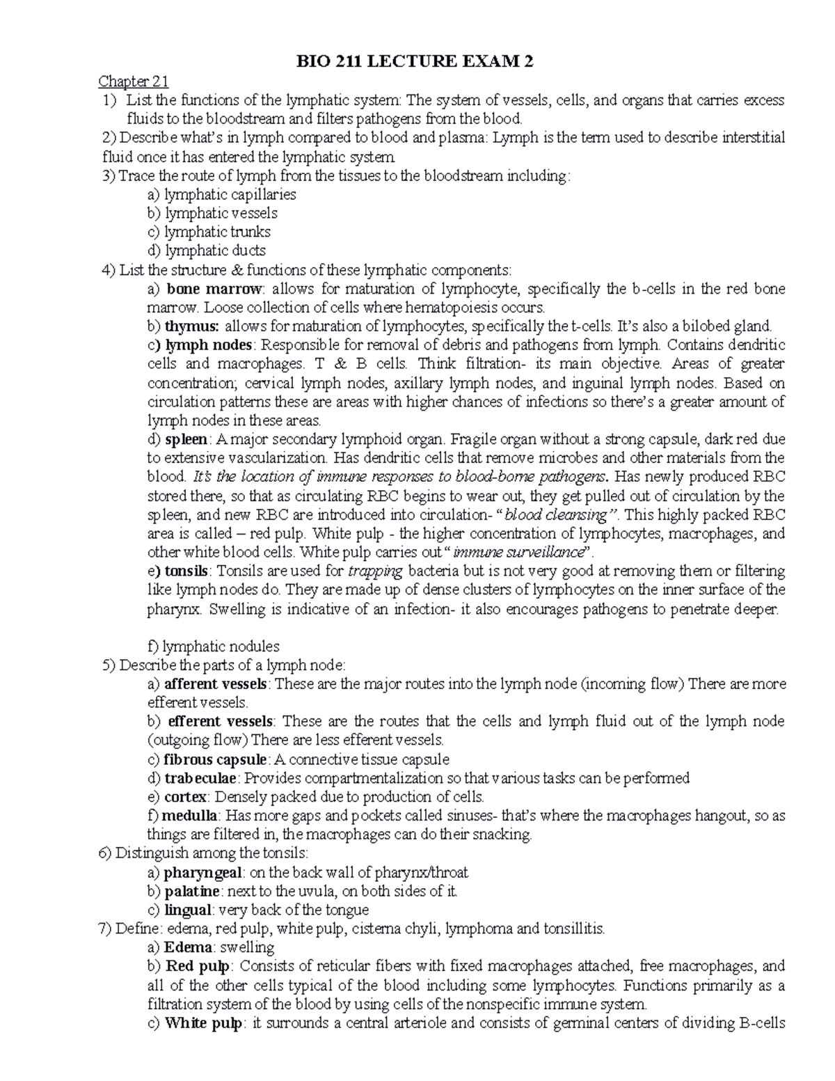 BIO 211 Open Stax Exam 2 Study Guide Fall 2021 - BIO 211 LECTURE EXAM 2 ...