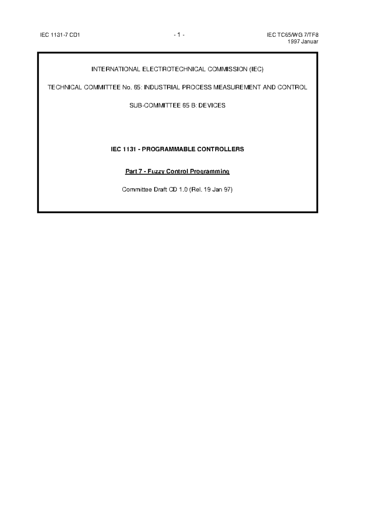 Iec 1131 Programmable Controllers Part 7 Fuzzy Control Programming For Plc Iec 1131 7 Cd1 