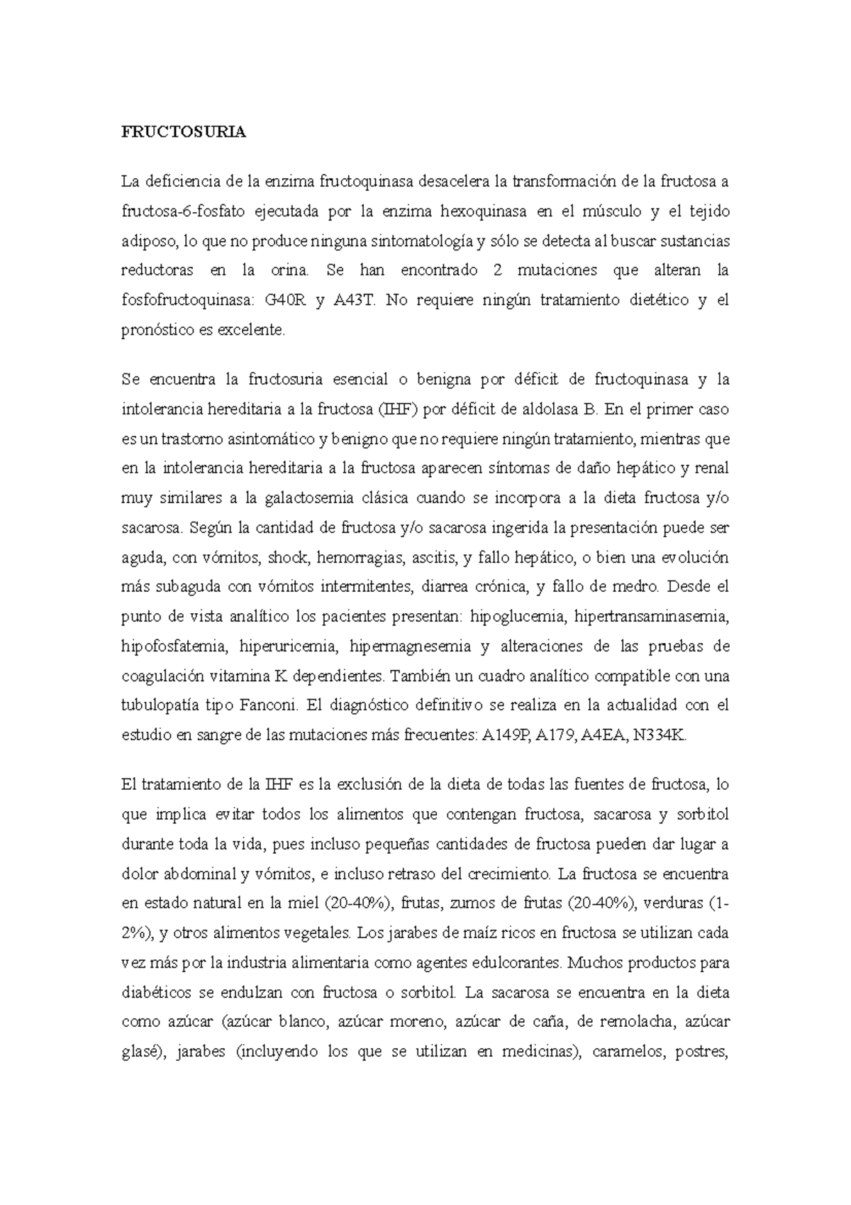 Fructosuria - jhnkj - FRUCTOSURIA La deficiencia de la enzima ...