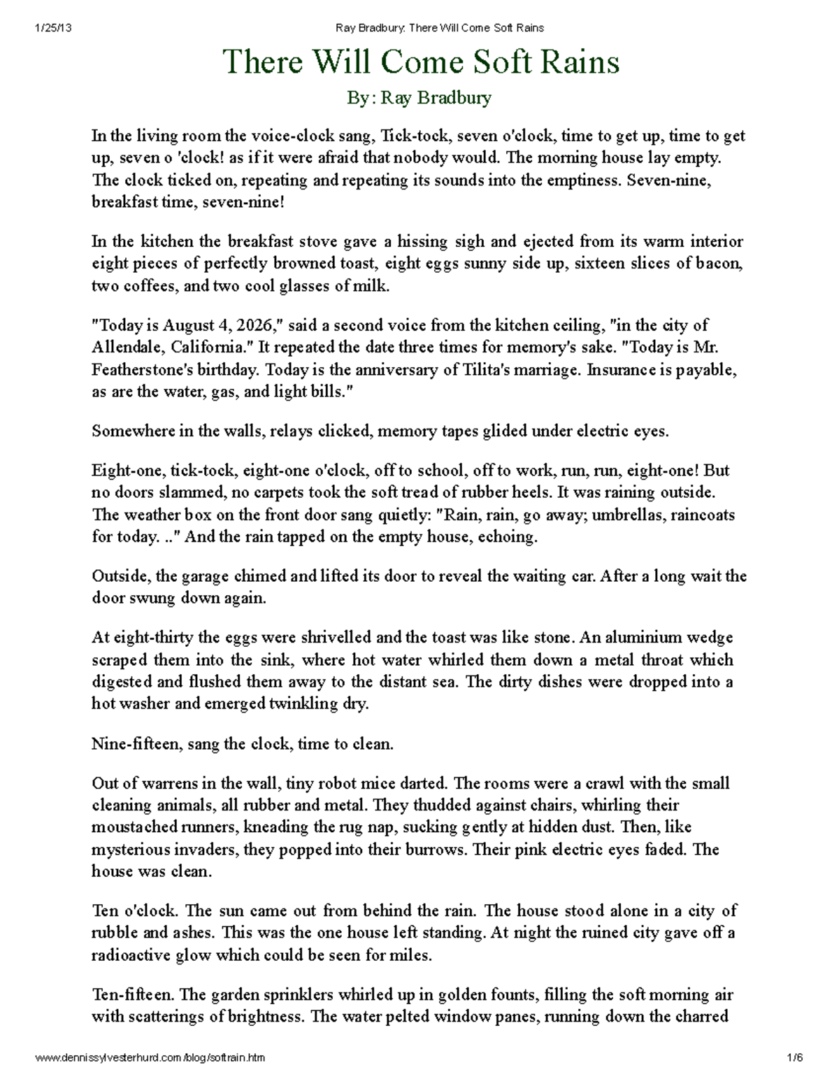 7 There Will Come Soft Rains by Ray Bradbury - There Will Come Soft ...