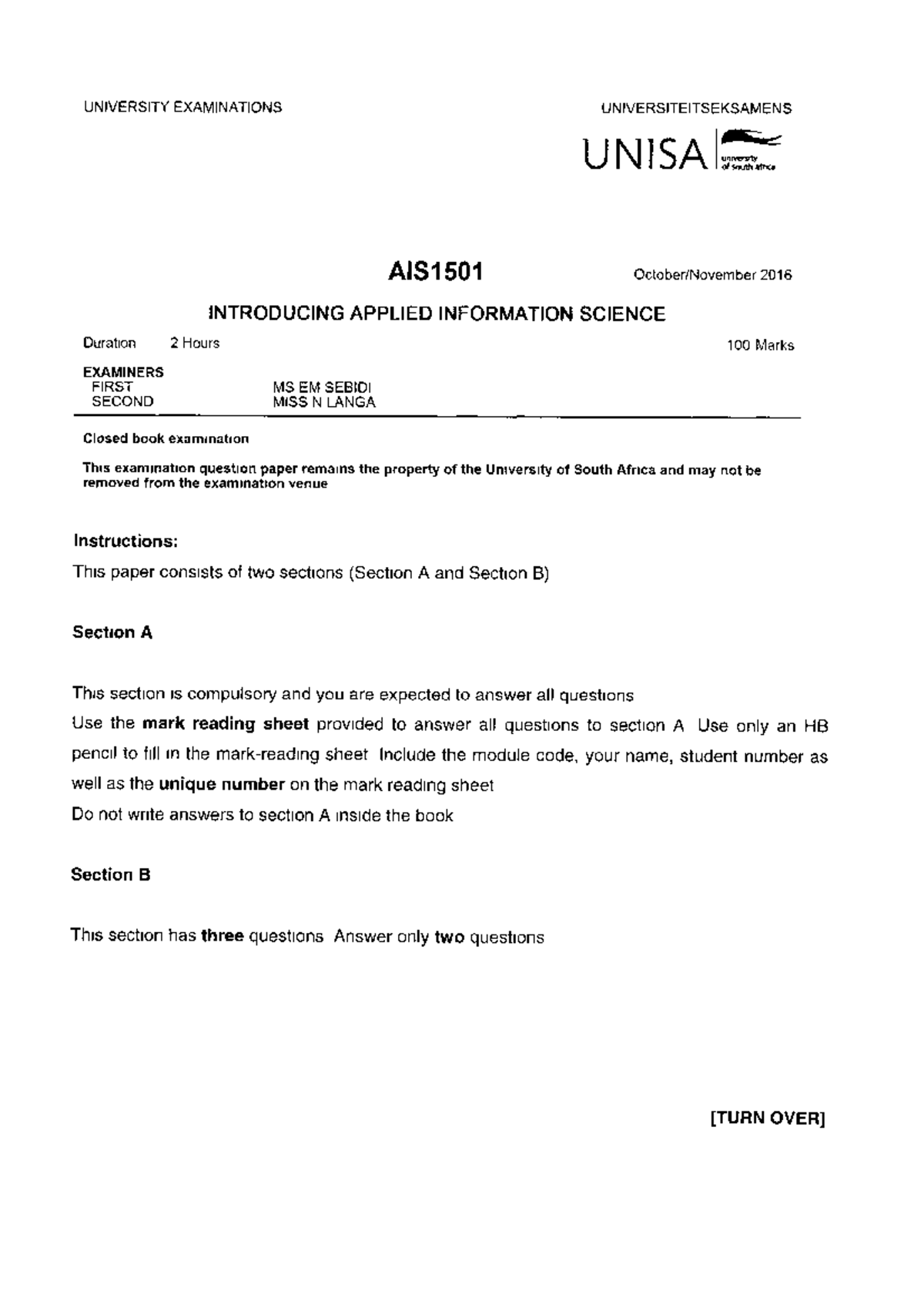 AIS1501 2016 10 E 1 - Summary Introducing Applied Information Science ...