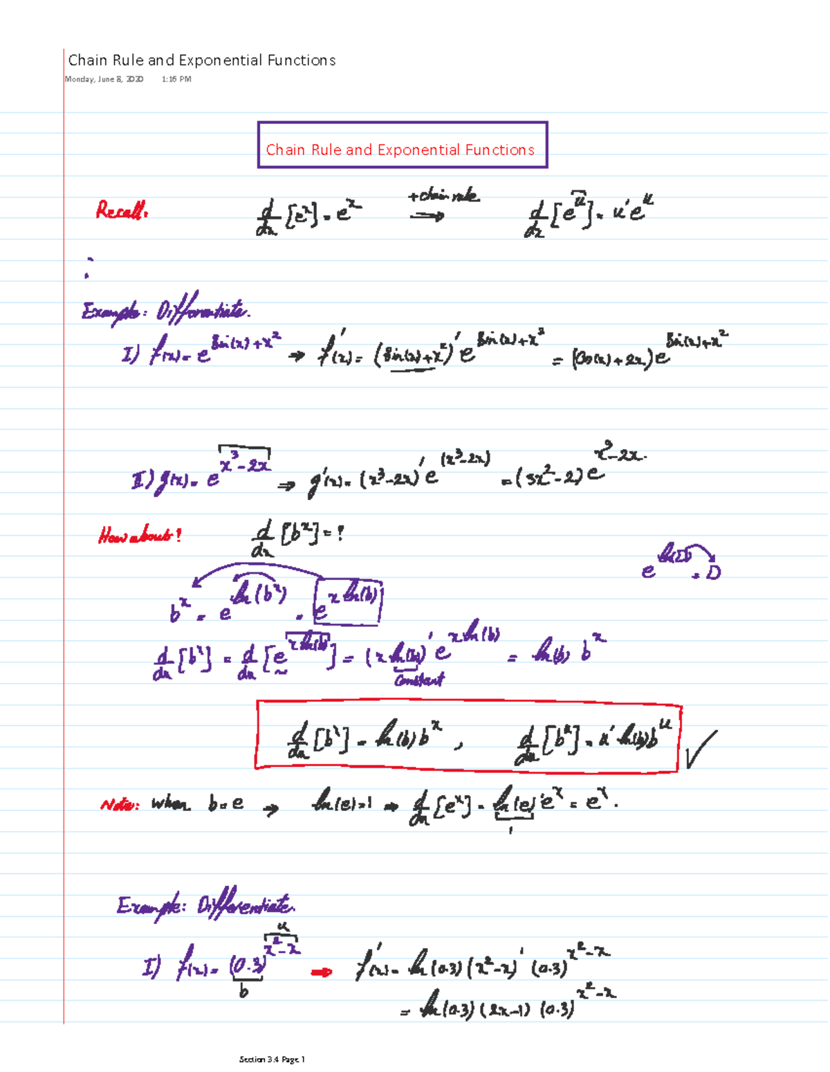 Calc 1000 Lecture 3.9 Notes - Calculus 1000A/B - Chain Rule and ...