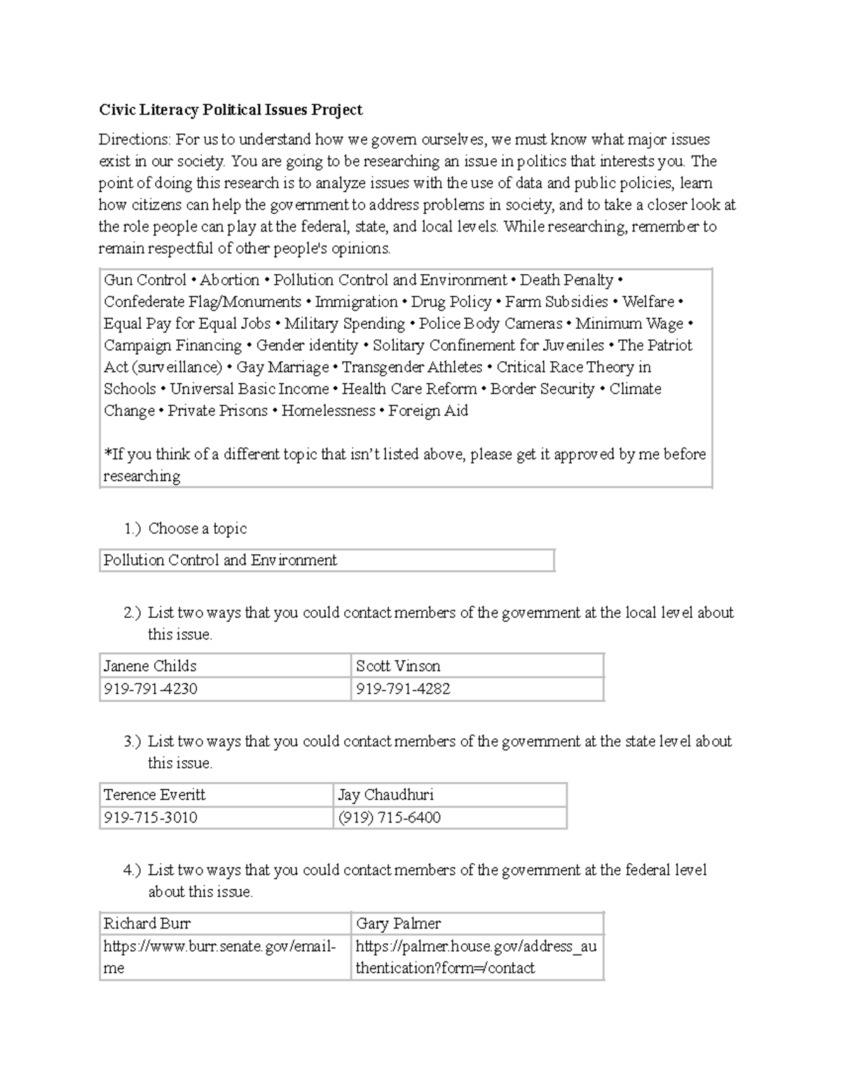 Civic Literacy Political Issues Project - Civic Literacy Political ...