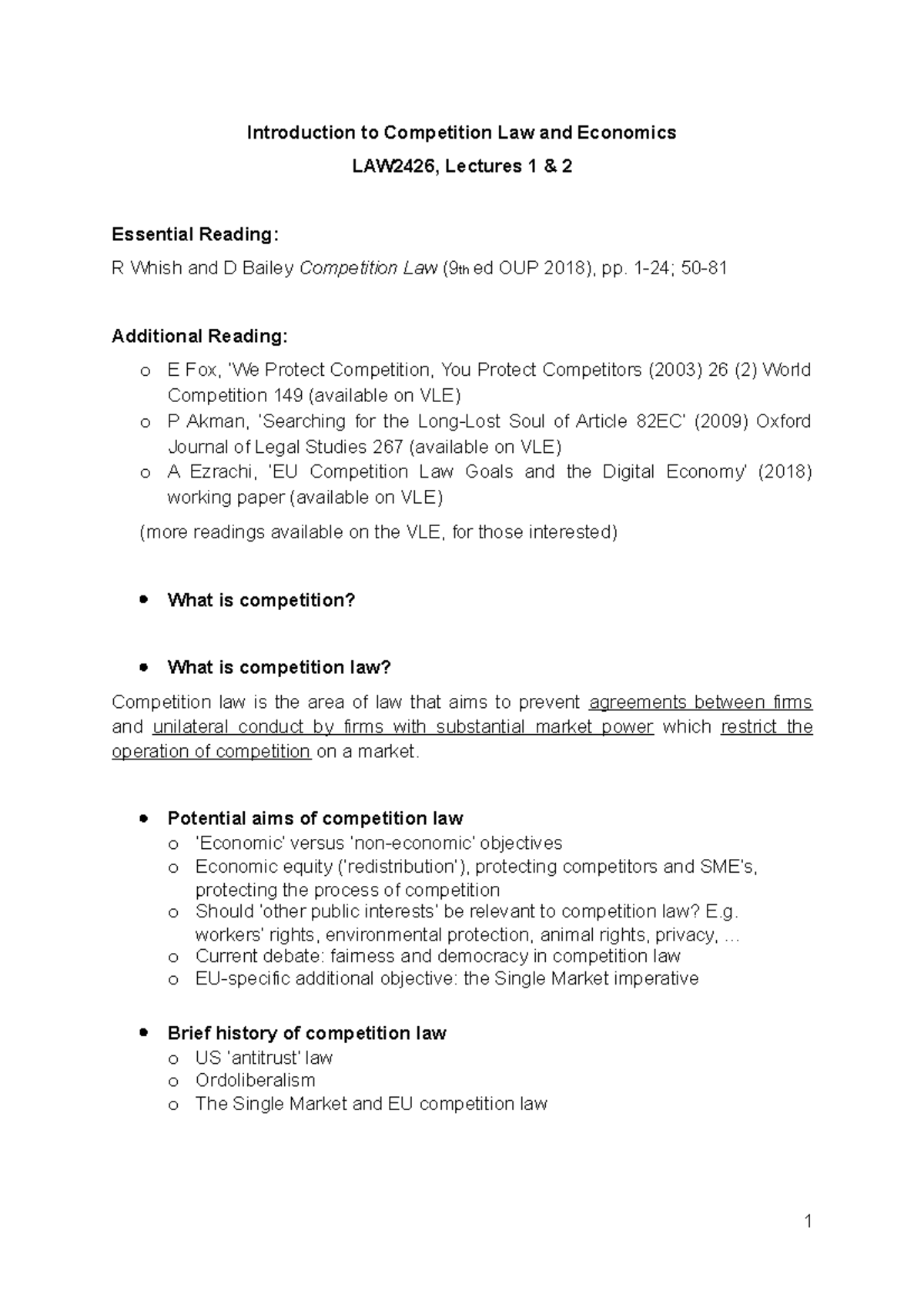 Handout Lectures 1-2 - Introduction to Comp Law HO - LAW2426 - Leeds - Studocu