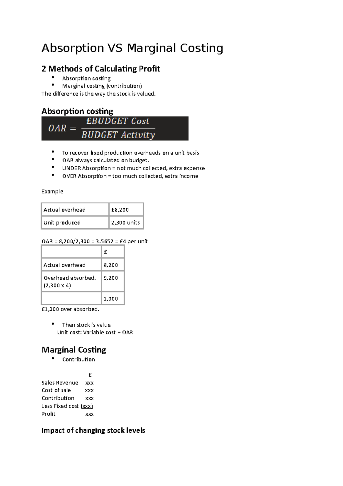 Absorption VS Marginal Costing - LBU - Studocu