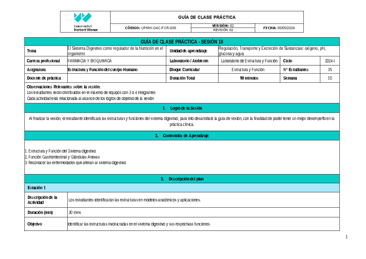 EFH - Guia de Práctica 10 - CÓDIGO: UPNW-GAC-FOR- VERSIÓN: 02 REVISIÓN: 02 FECHA: 05 /05/ GUÍA ...