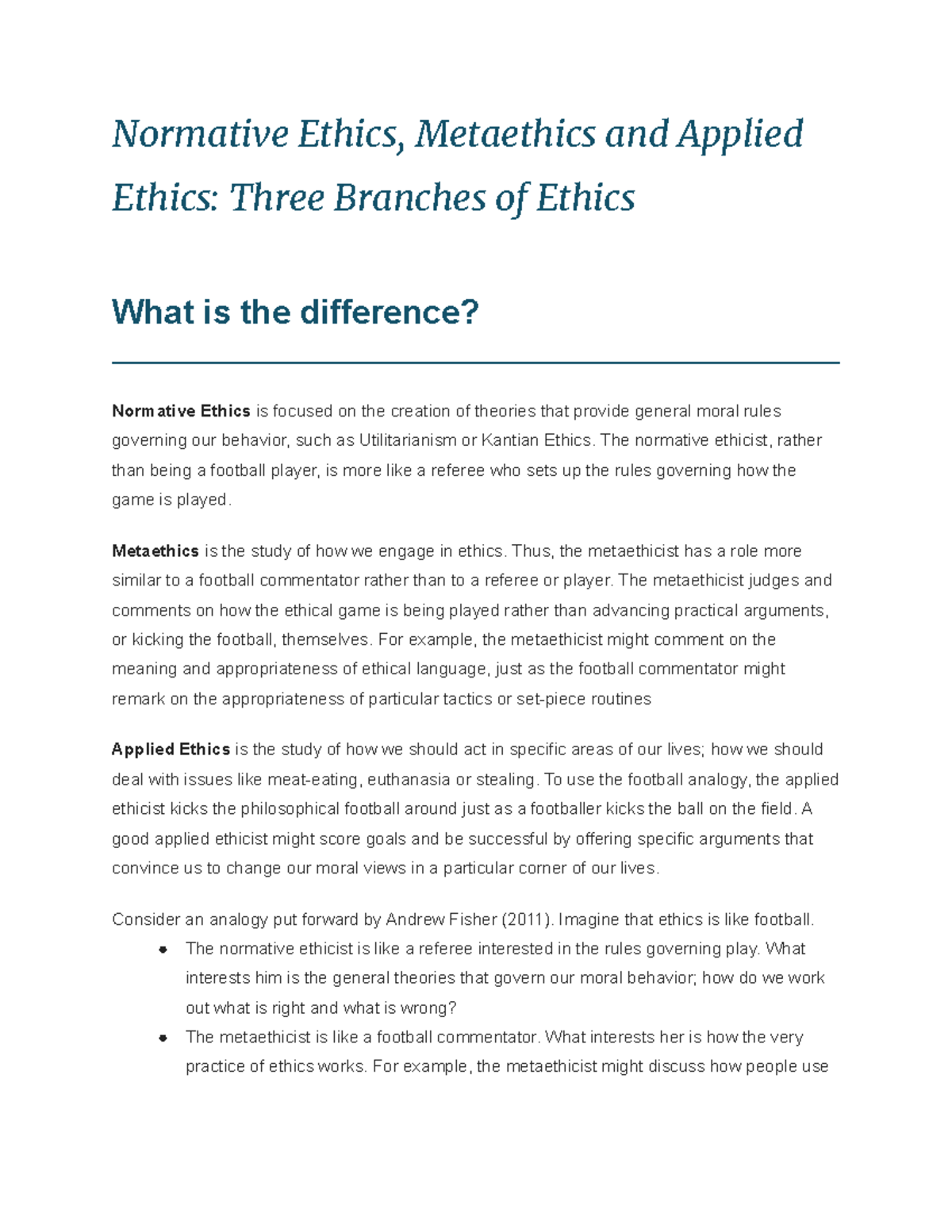 Three Branches of Ethics - The normative ethicist, rather than being a ...