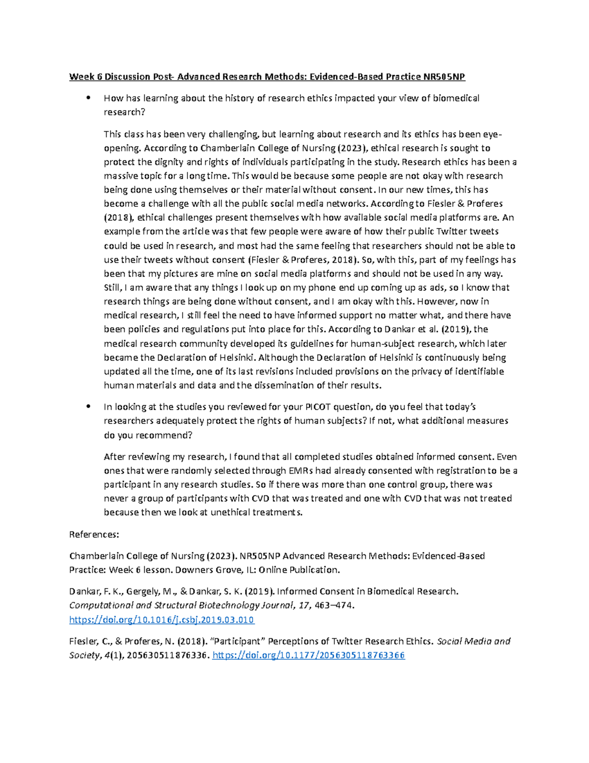 Week 6 Discussion Post- Advanced Research Methods NR505NP - Week 6 Discussion Post- Advanced ...