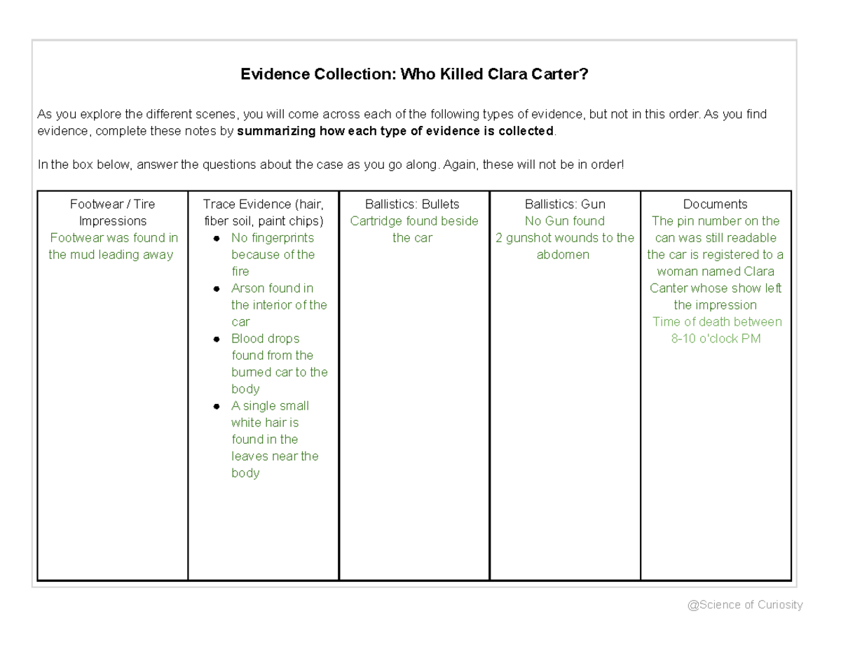 1 Evidence Collection - As you find evidence, complete these notes by ...