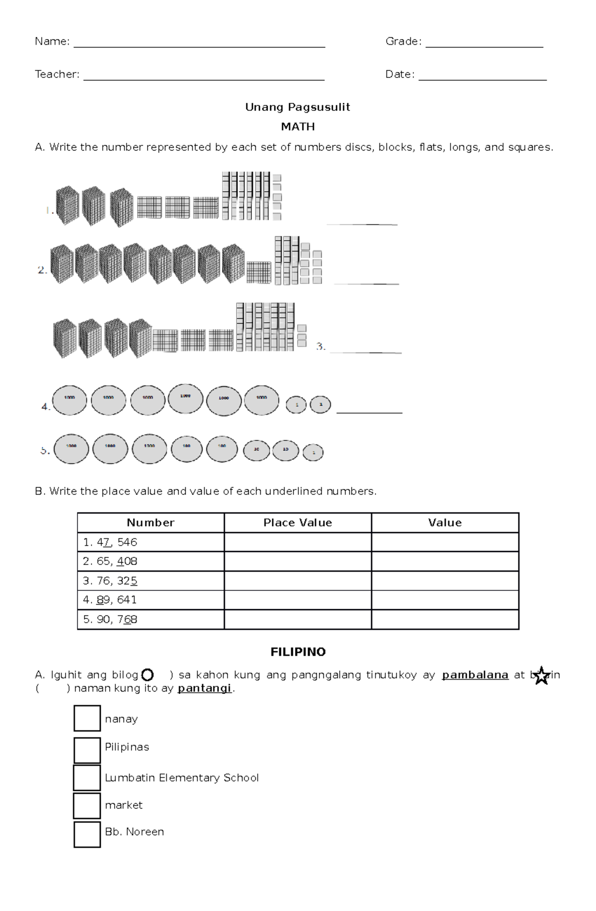 1st Summative Test - Name ...