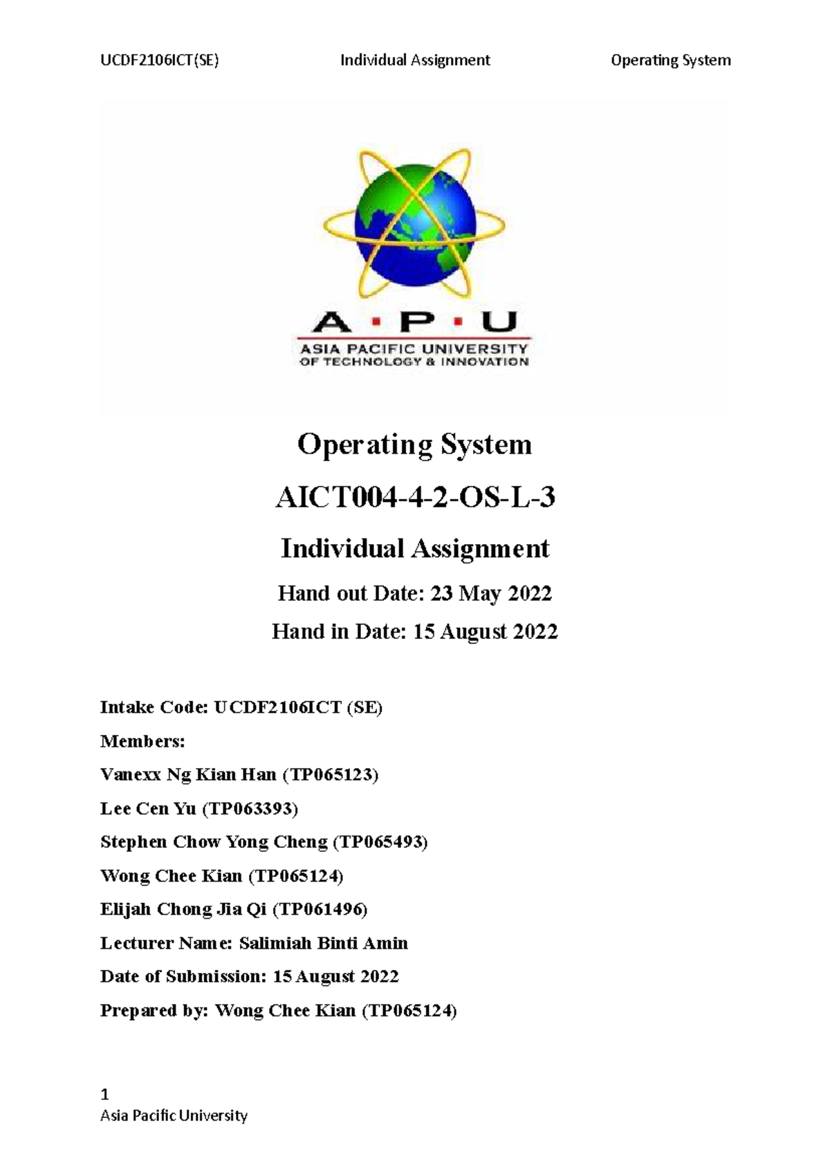 OS Individual Assignmnet - Operating System AICT004-4-2-OS-L ...