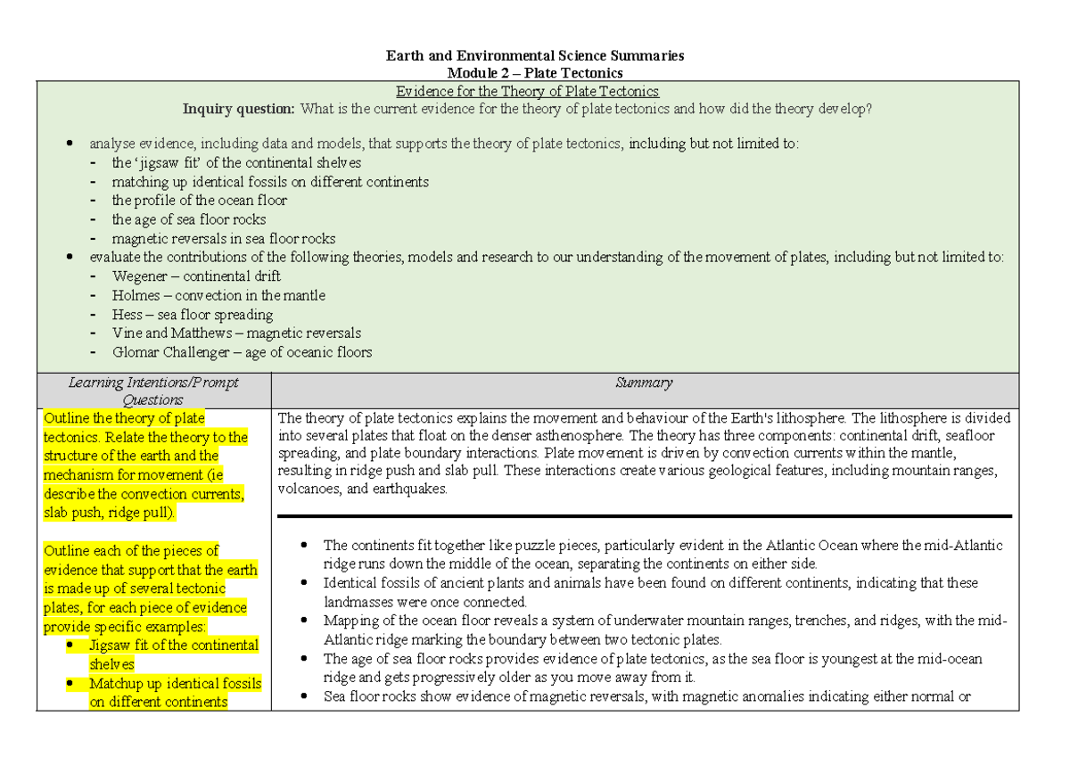 EES Module 2 Summaries - plate tectonics summary - Earth and ...
