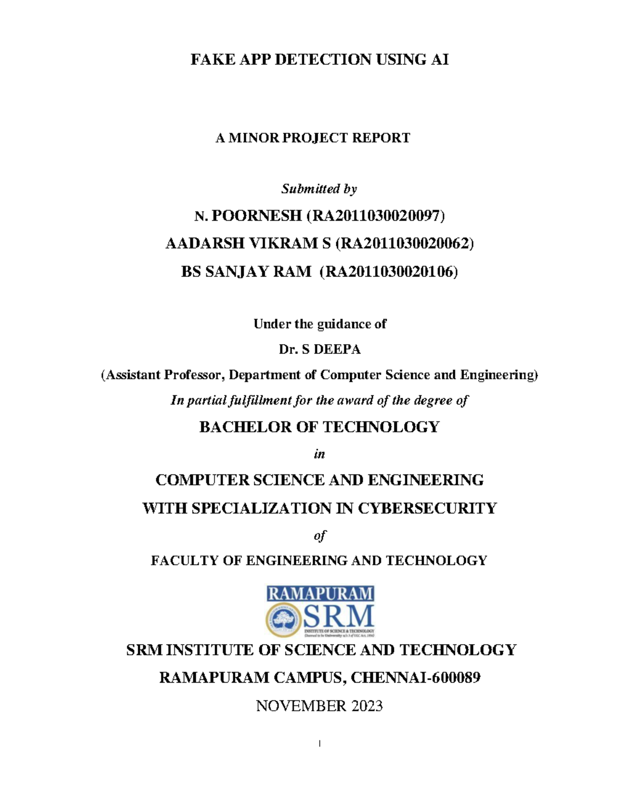 Poornesh minor project sample fresh - I FAKE APP DETECTION USING AI A MINOR PROJECT REPORT ...