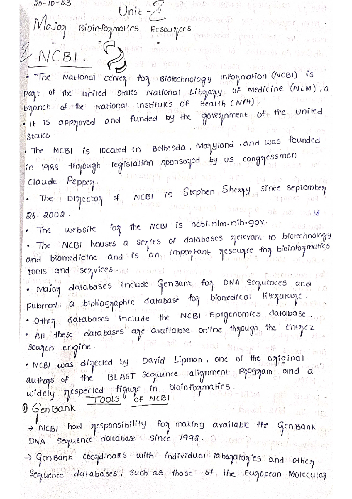 Bio informatics notes - Biochemistry - Studocu