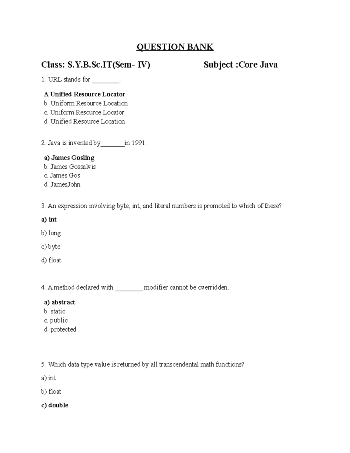 Core Java Sem Iv Qb 2021 Mcq Of Core Java Question Bank Class Sybscsem Iv Subject