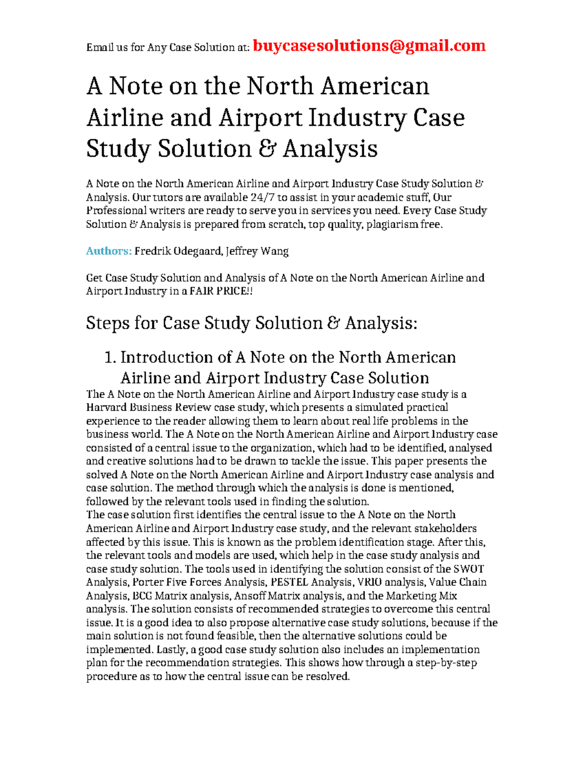 A Note on the North American Airline and Airport Industry Case Study ...